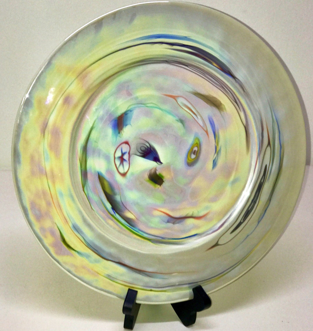YALOS CASA MURANO Large 12” Signed Acid Etched Pearlescent Iridescent ...