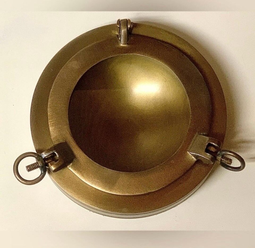 Vintage Solid Brass Ship Boat Submarine Window Porthole Style Screw Down Hinged Glass Lidded ...