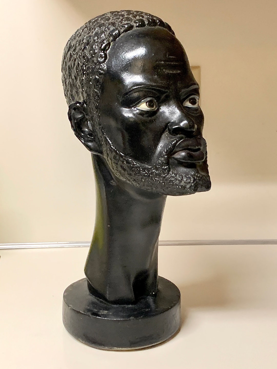 Vintage Black Painted Sculpted Plaster Masculine Patriarchal Figure ...