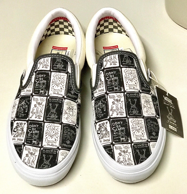 Mens 9 9.5 Rare Limited Edition Canvas Black White Illustrated ...