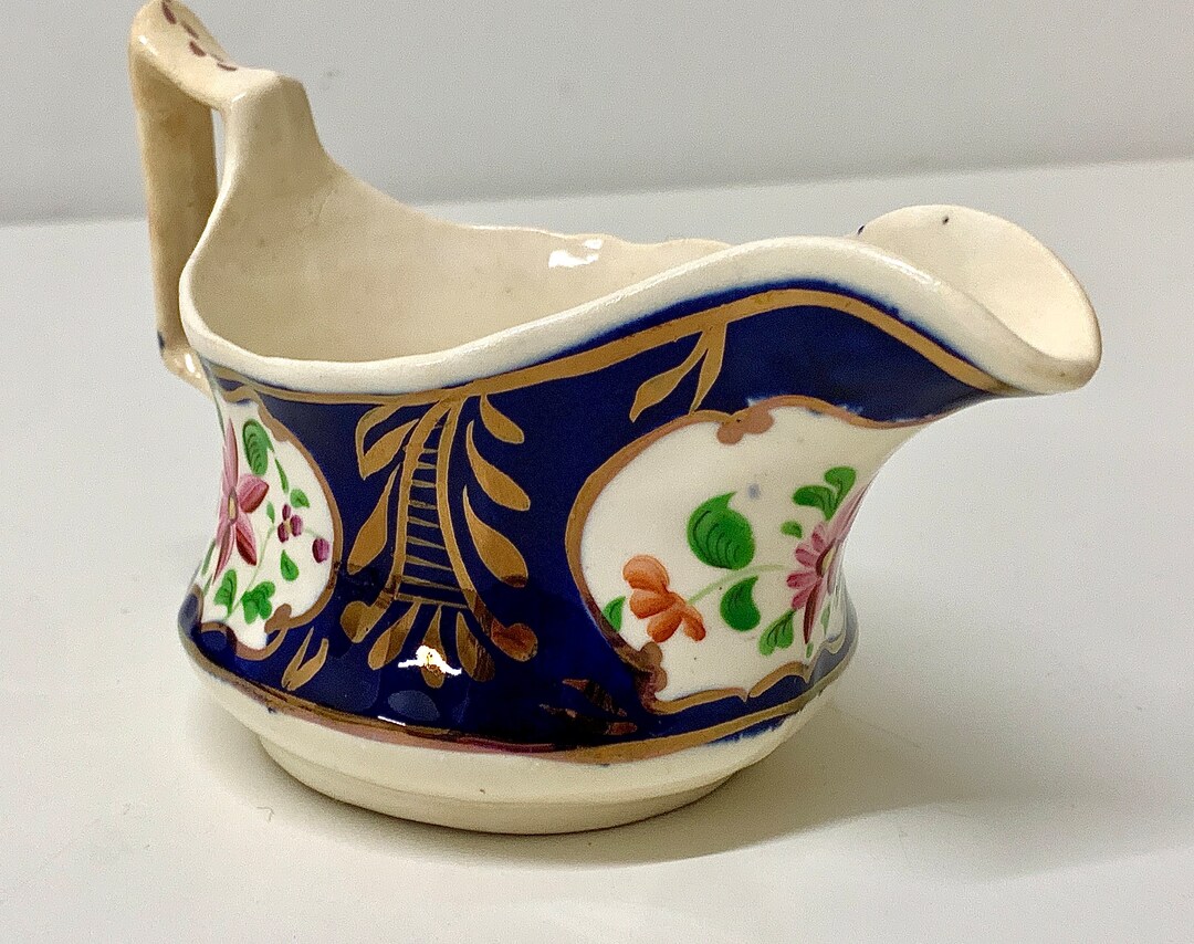 19th Century Gaudy Welsh Columbine Pattern Hand Painted Gravy Boat ...