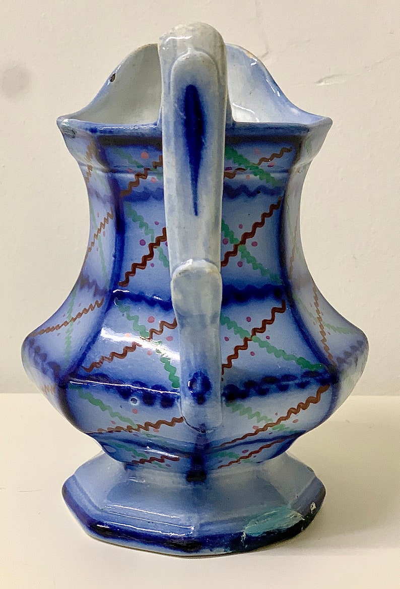 19th Century Antique Gaudy Ironstone Flow Blue Squiggle Grid Pattern ...