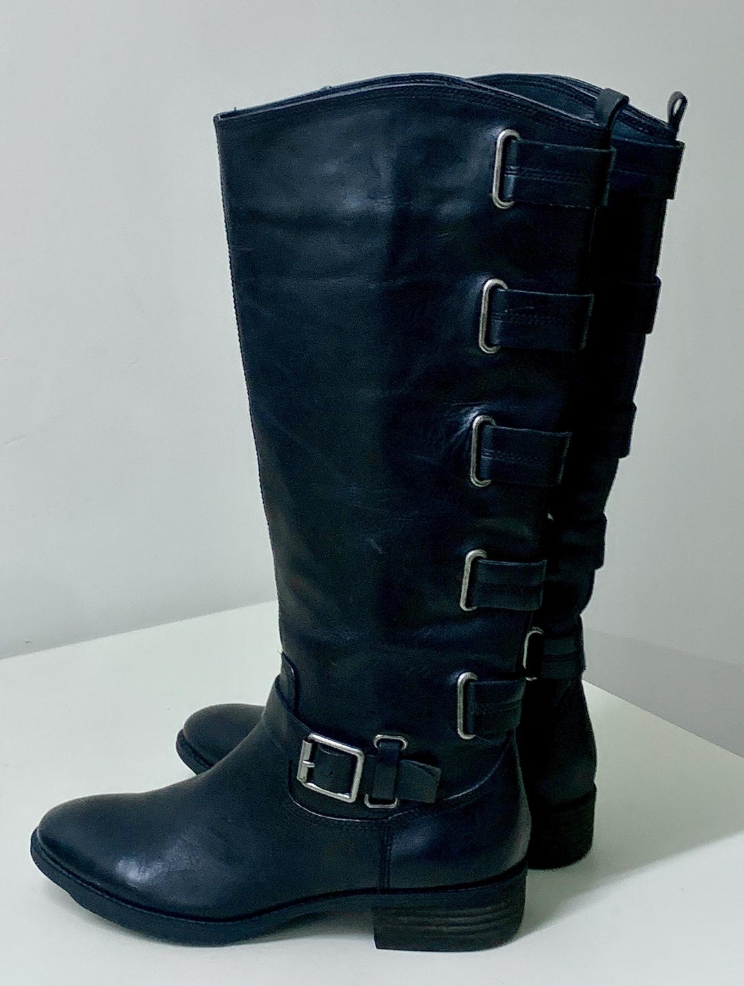 Womens 8 M Arturo Chiang Elsie Tall Black Leather Side Zip Riding Boots ...