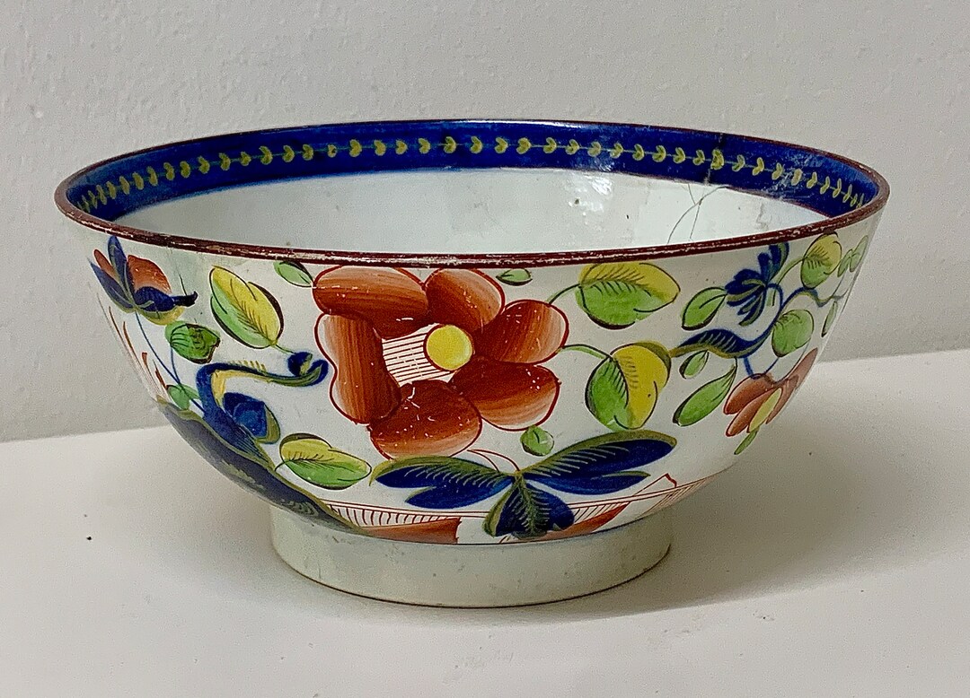 19th Century Antique Gaudy Dutch Single Rose Pattern Hand Painted Bowl ...