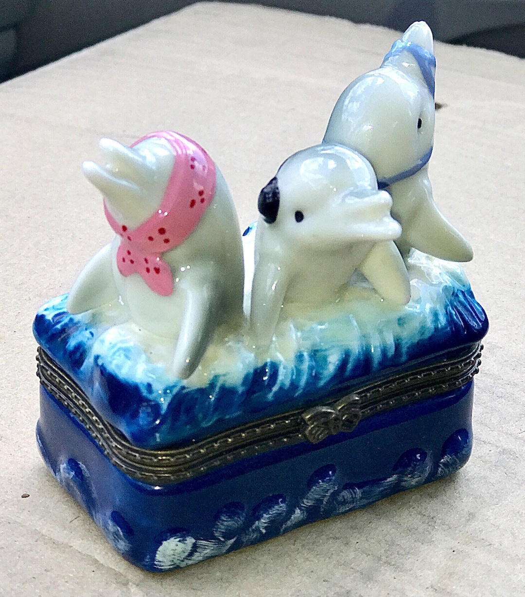 Vintage Porcelain Ceramic Antique Figural Swimming Dolphins Bronze ...