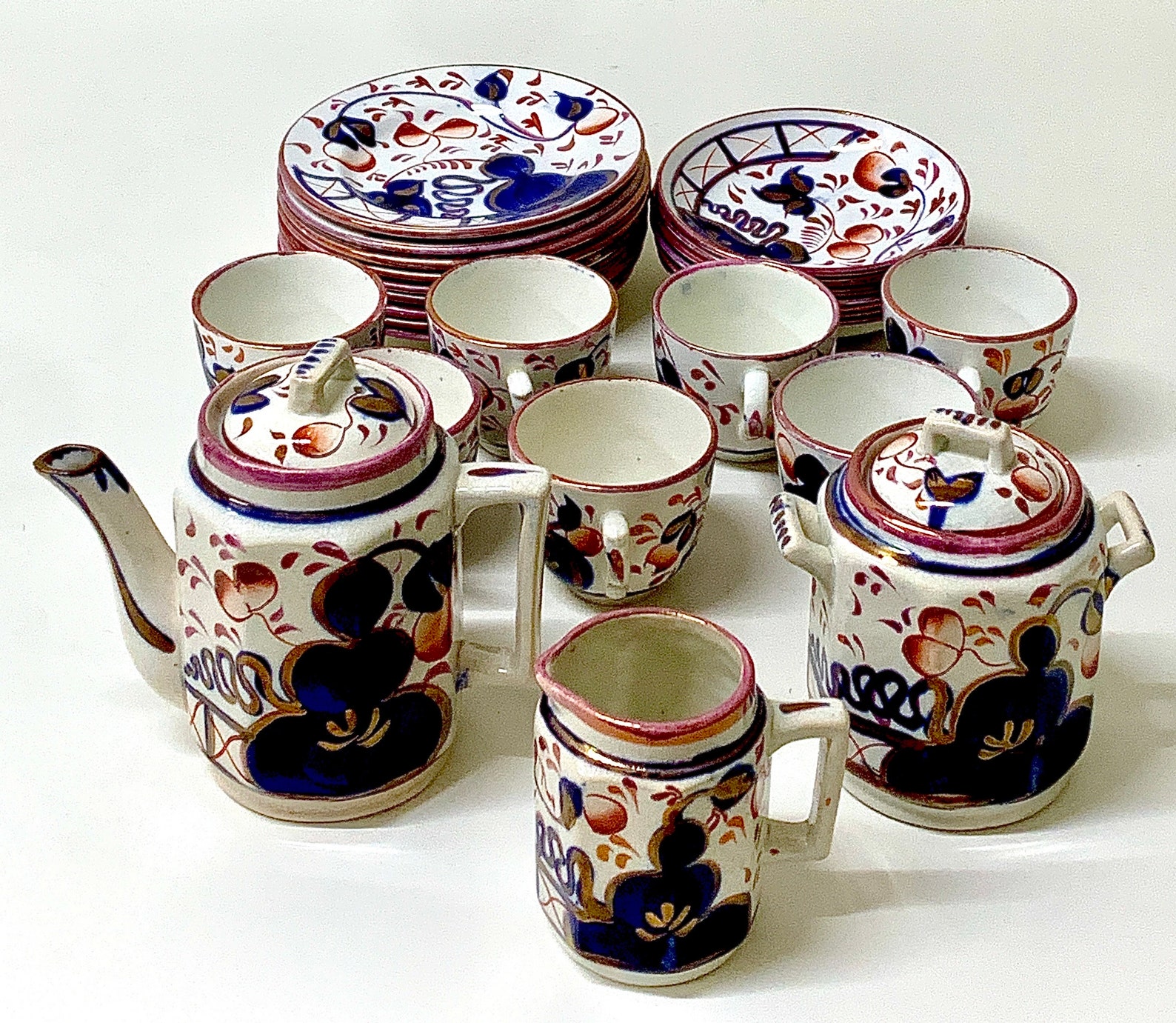 19th Century Vtg Gaudy Welsh Oyster Pattern 25 Piece Miniature Childs ...