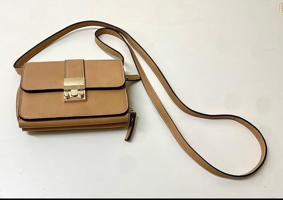 Beige Leather Sondra Roberts Squared Cross Body Clutch Purse Handbag ...