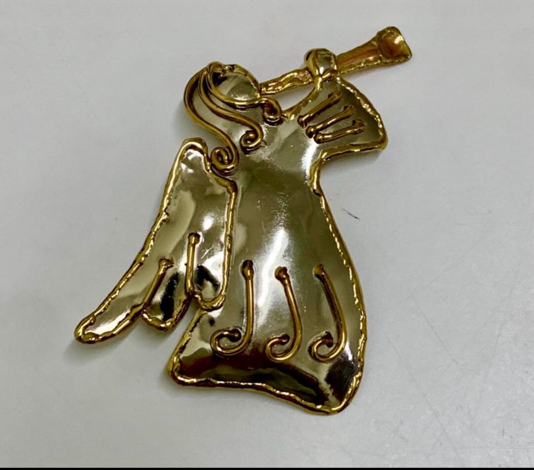 Vintage SJ Mexìco Multi Metal Artisan Handmade Pinback Brooch Trumpet ...