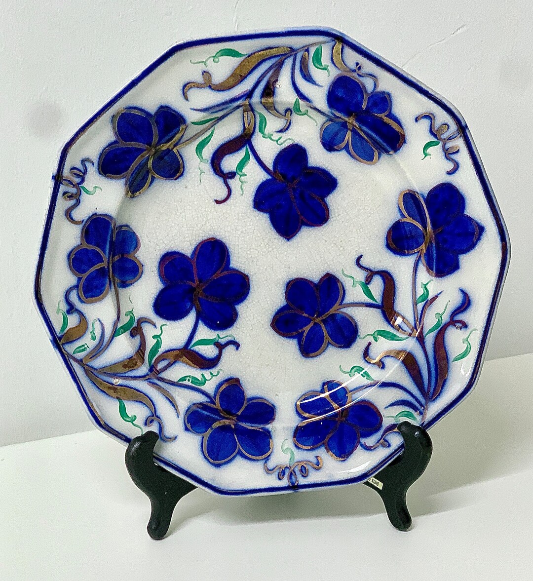 19th Century Vtg Gaudy Ironstone 10 Sided Floral Pattern Lusterware 8. ...