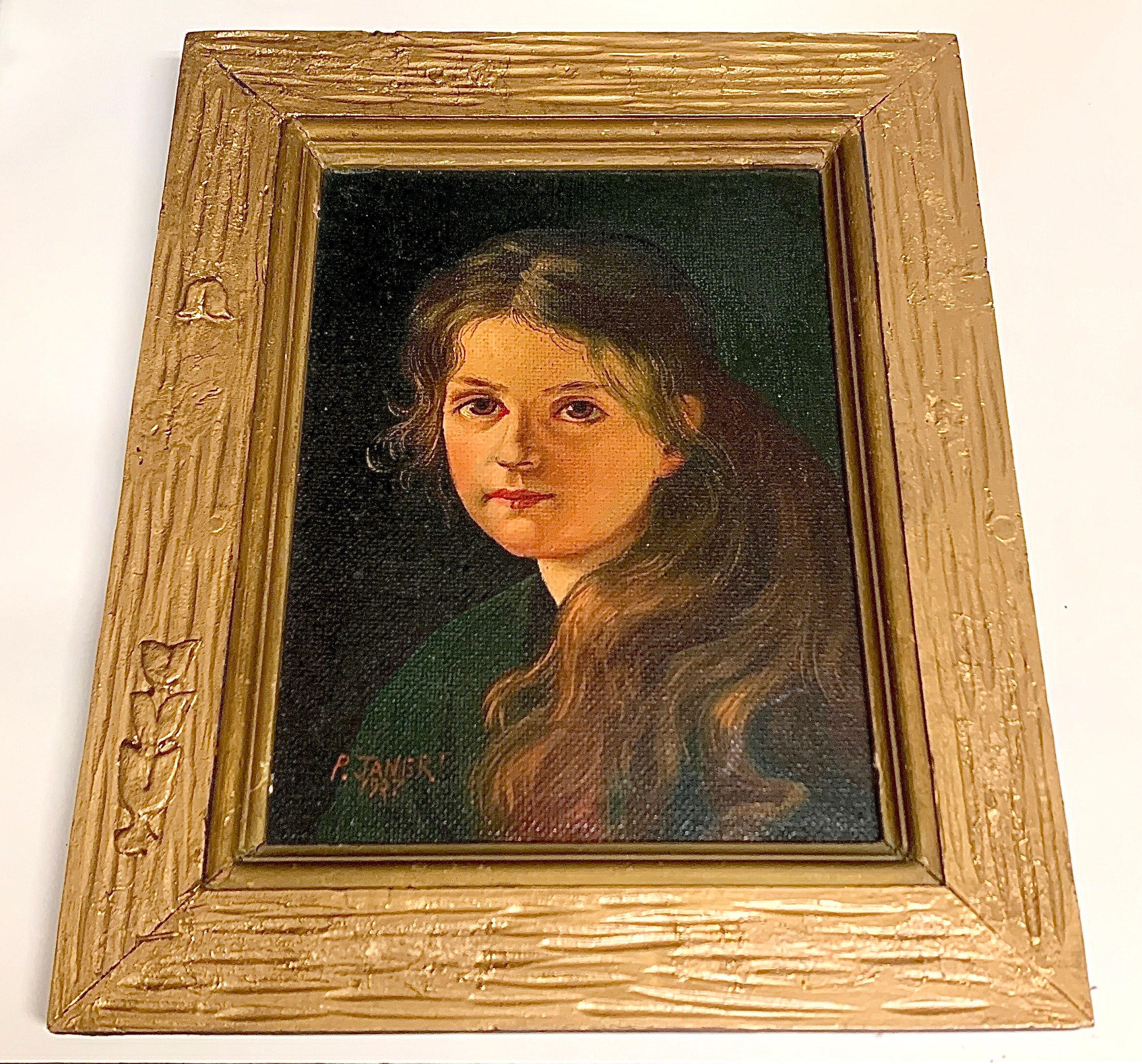 1937 Vintage Paul Janert Artist Signed Framed Oil Painting of Young ...