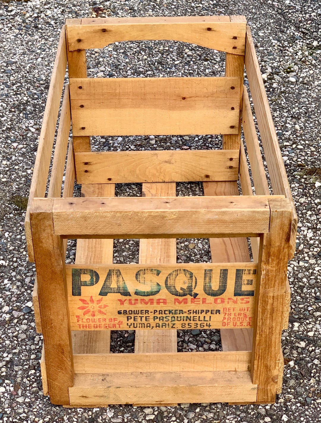 Antique Pasque Yuma Melons Wooden Fruit Crate Carry Storage Bin ...