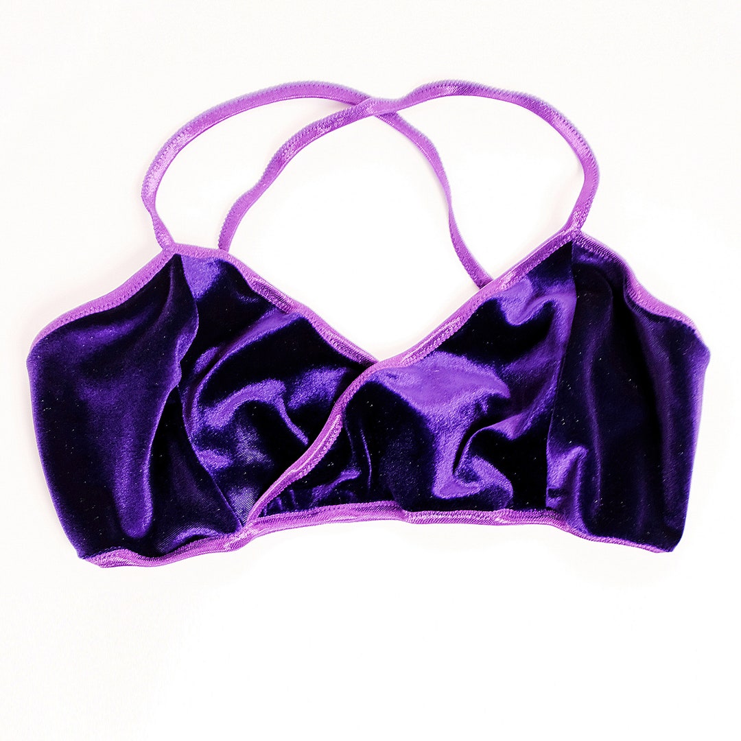 Purple Velvet Wrap Bralette, Retro Lingerie, Comfortable Bra, Wire Free ...
