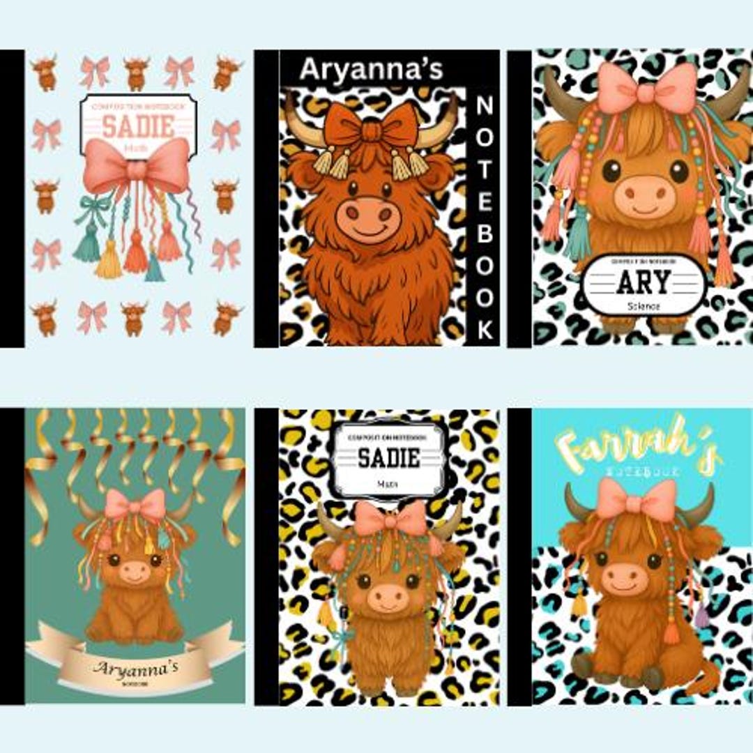 Highland Cow Notebook Cover Template: Kawaii School Binder (digital ...