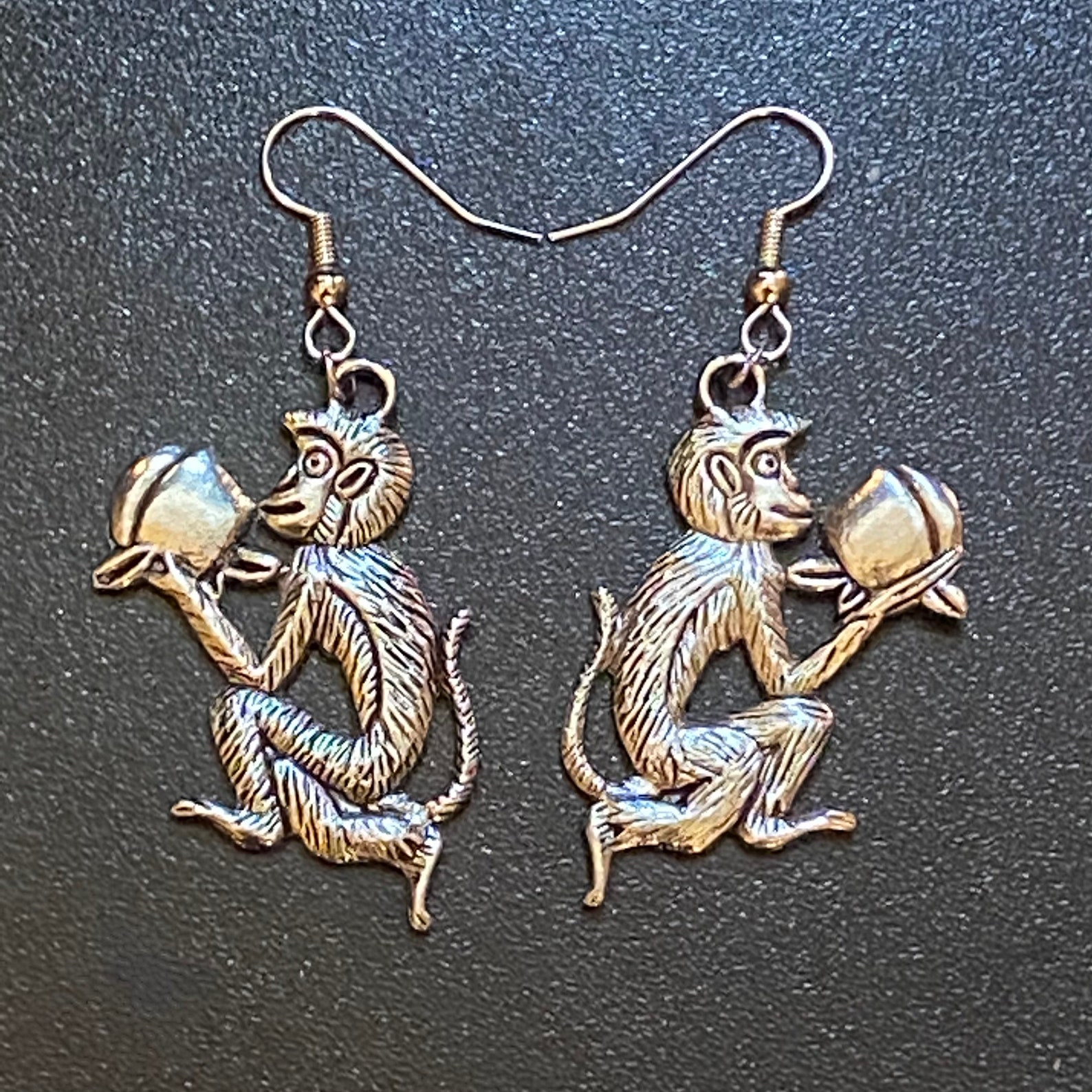 Silver Gratitude Monkey Earrings - Etsy