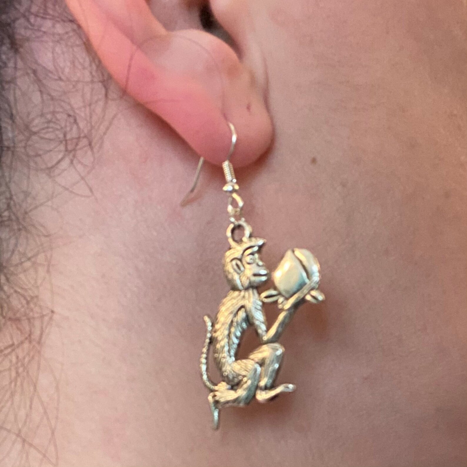 Silver Gratitude Monkey Earrings - Etsy