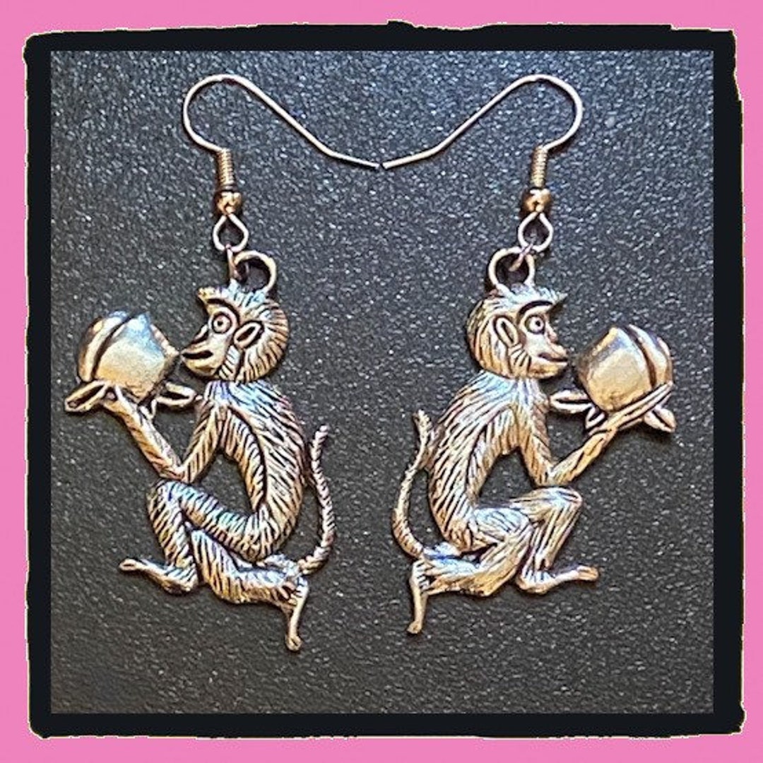 Silver Gratitude Monkey Earrings - Etsy