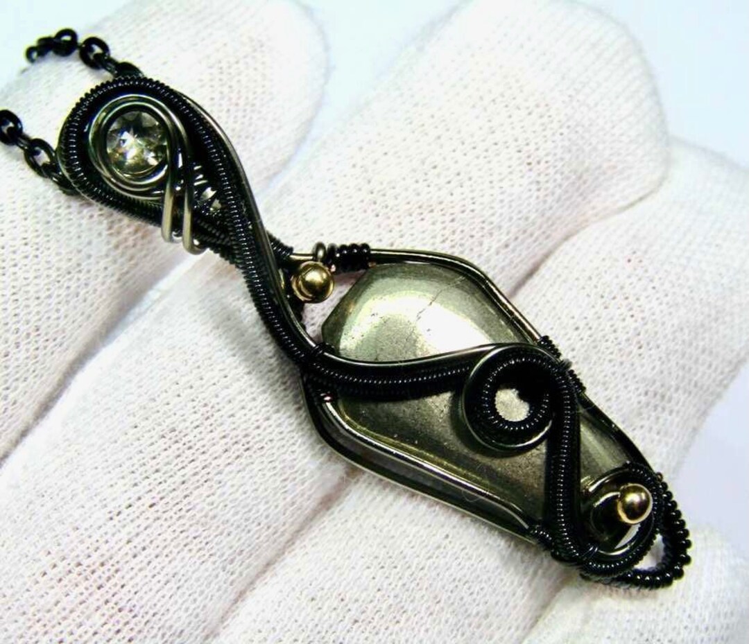Pyrite Crystal Coffin Necklace, Wire Wrapped Pendant, Handmade ...