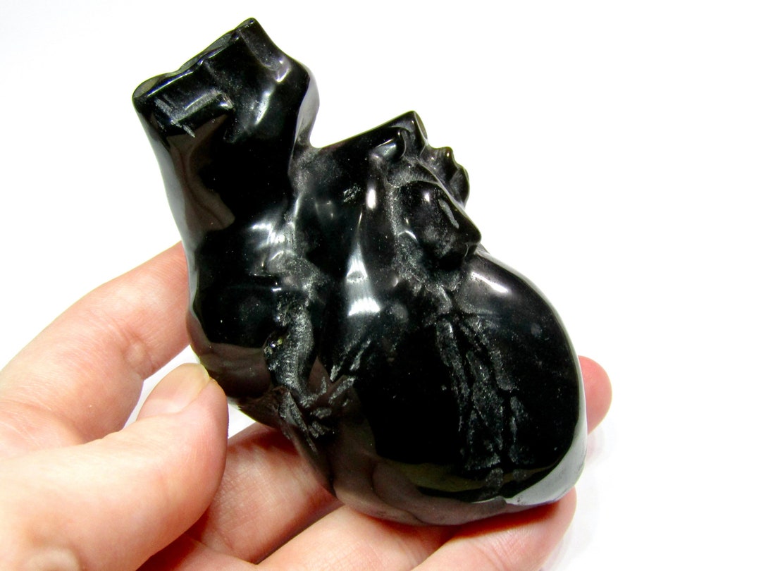 Obsidian Anatomical Heart Carving - Gold Sheen Obsidian Crystal Human ...