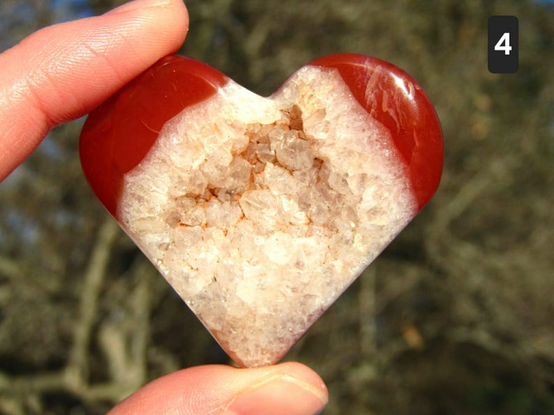 Carnelian Crystal Heart, Druzy Carnelian Crystal Heart Carving, Small ...
