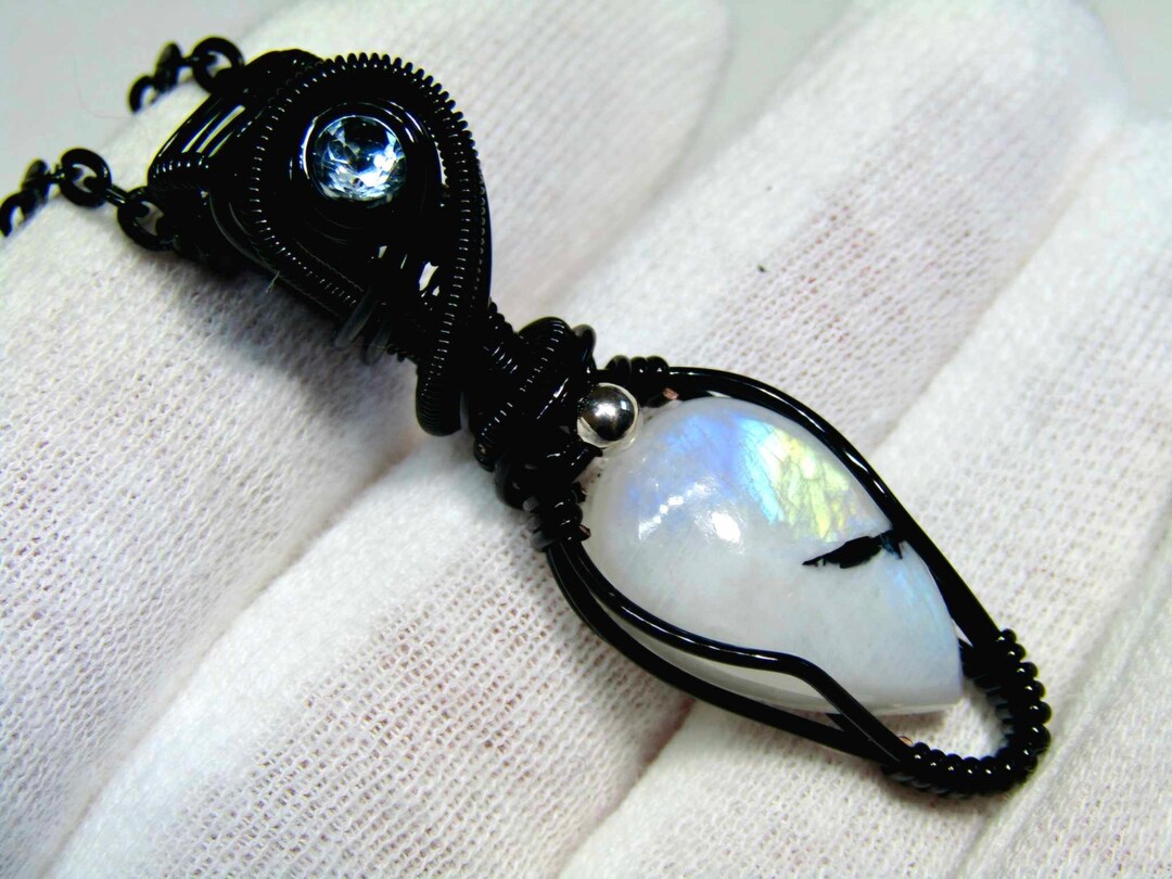 Rainbow Moonstone Crystal Necklace, Handmade Wire Wrapped Moonstone ...