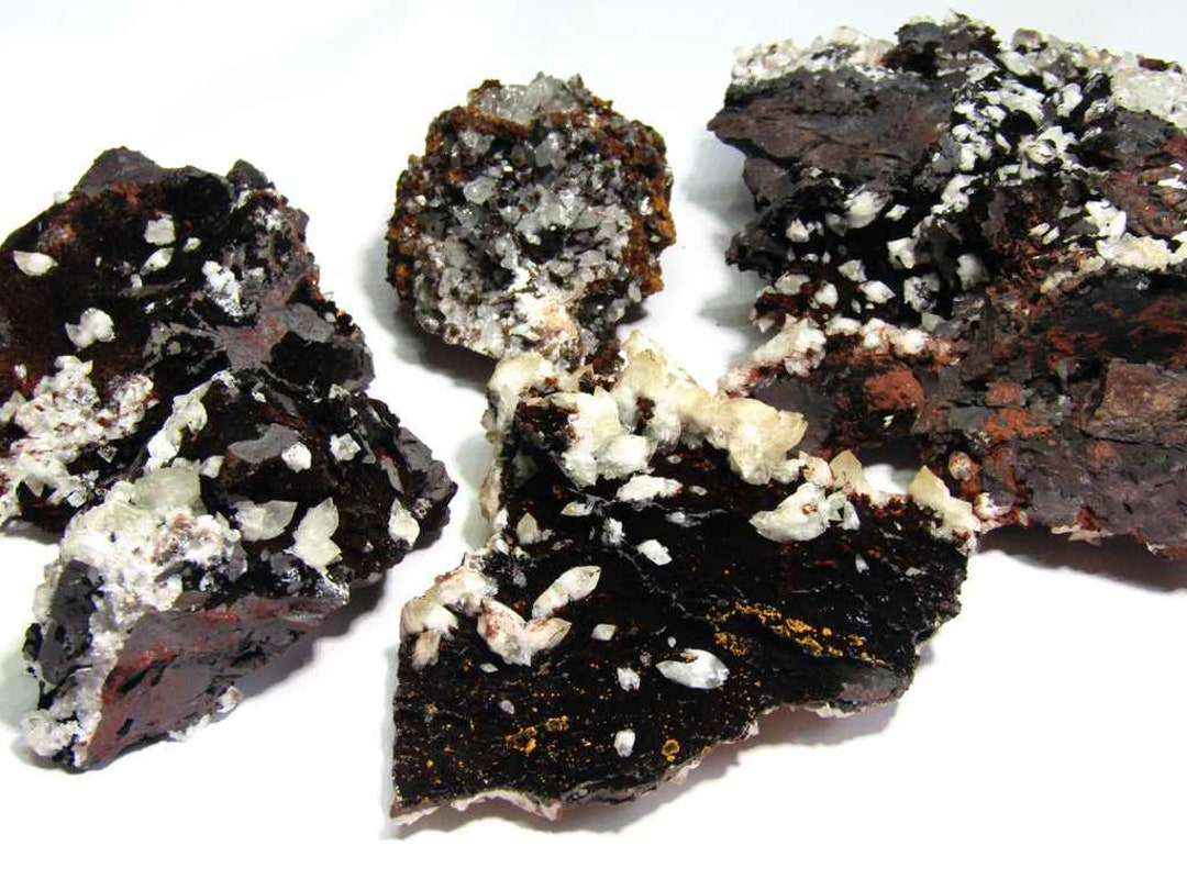 Diamond Calcite on Goethite Specimen, Raw Rice Calcite Crystal Cluster ...