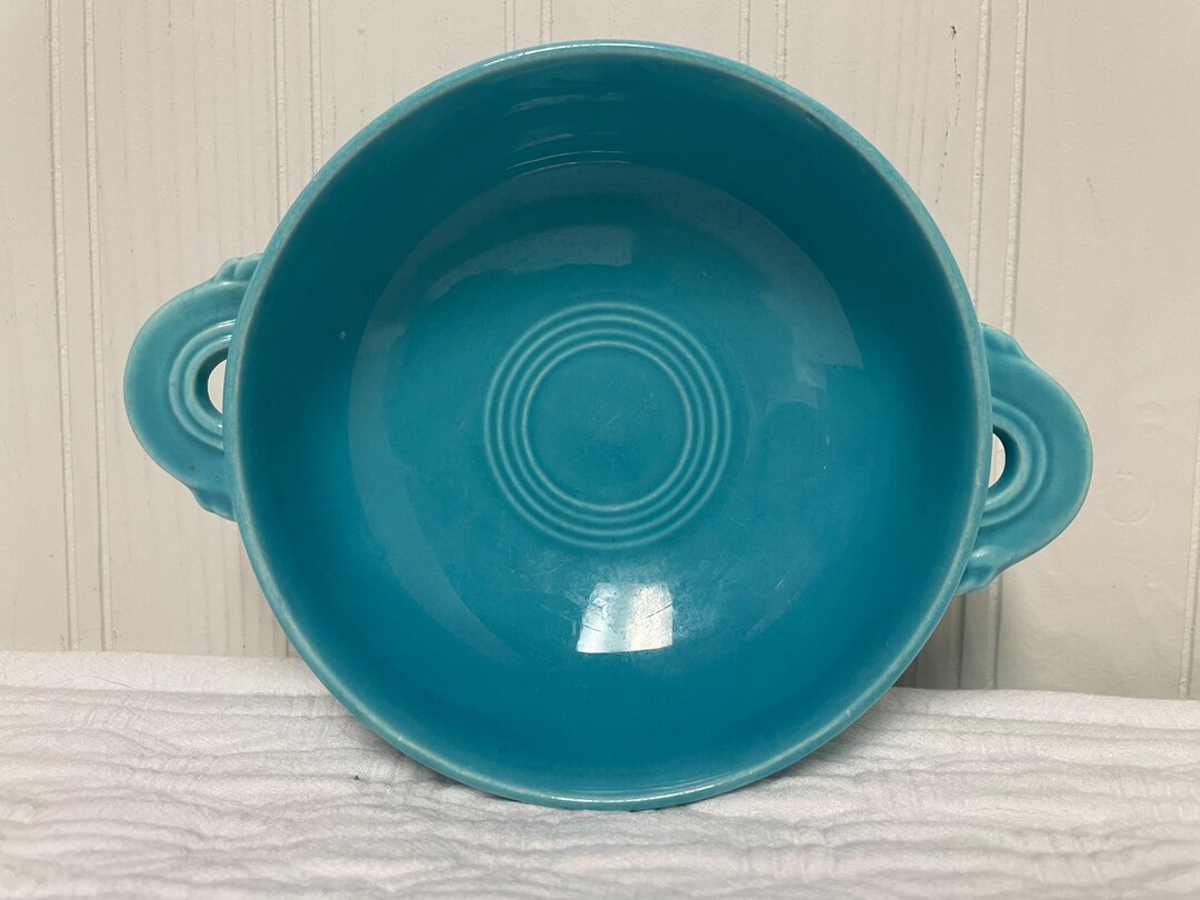 Vintage Fiestaware Turquoise Blue Handled Cream Soup Bowl Fiesta Ware ...