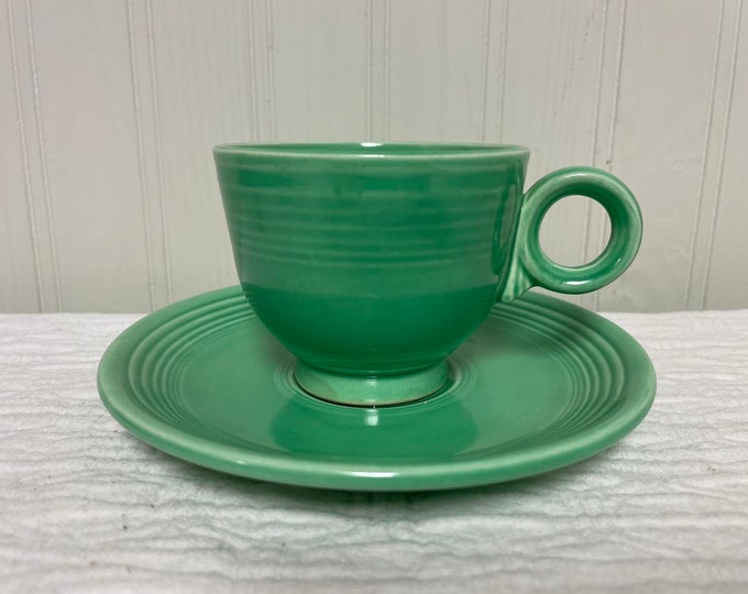 Vintage Fiesta Original Green Teacup and Saucer Set Fiestaware Flat ...