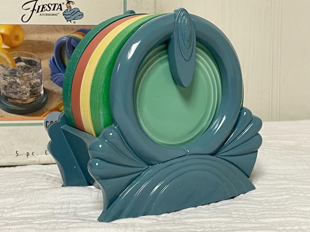 Fiestaware Coaster Set 1990s Rose Periwinkle Seamist Yellow Turquoise ...