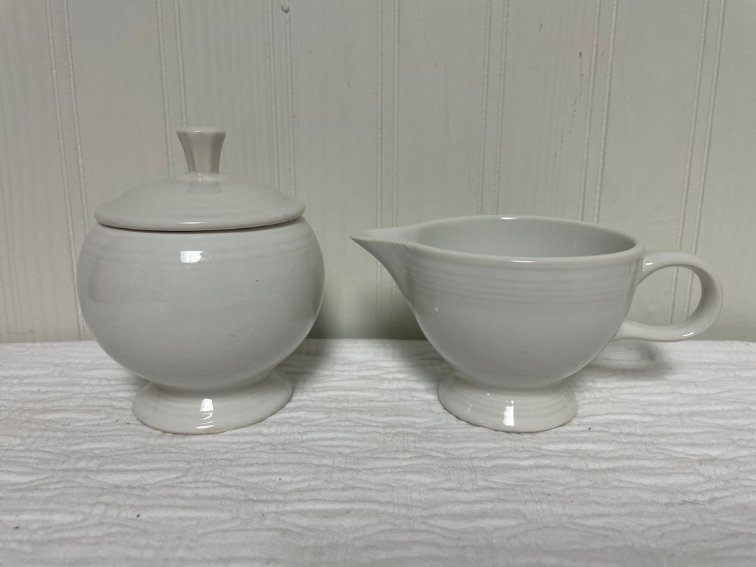 Fiesta Ware Classic White Individual Sugar Bowl With Lid and Creamer ...