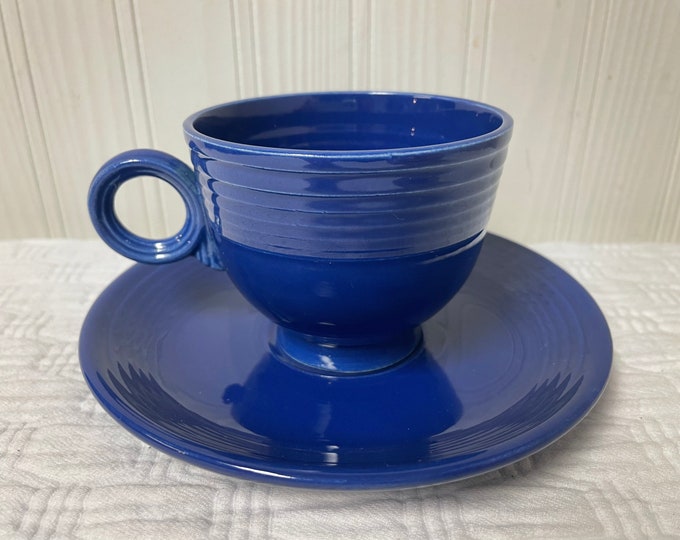 Vintage Fiesta Original Blue Teacup and Saucer Set Fiestaware - Etsy