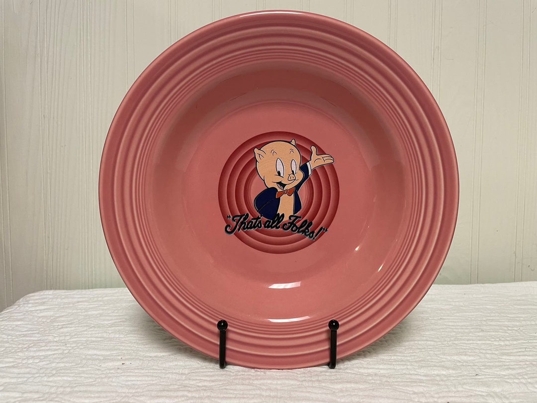 Fiesta Ware Rose Pink Looney Tunes Decal Porky Pig Wide Rimmed Flat ...