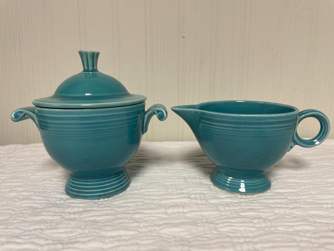 Vintage Fiesta Ware Turquoise Blue 3 Piece Sugar and Creamer Cream ...