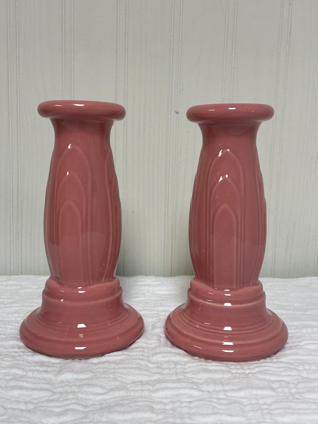 Fiestaware Y2K Millennium Candle Stick Holder Pair Rose Pink Retired ...
