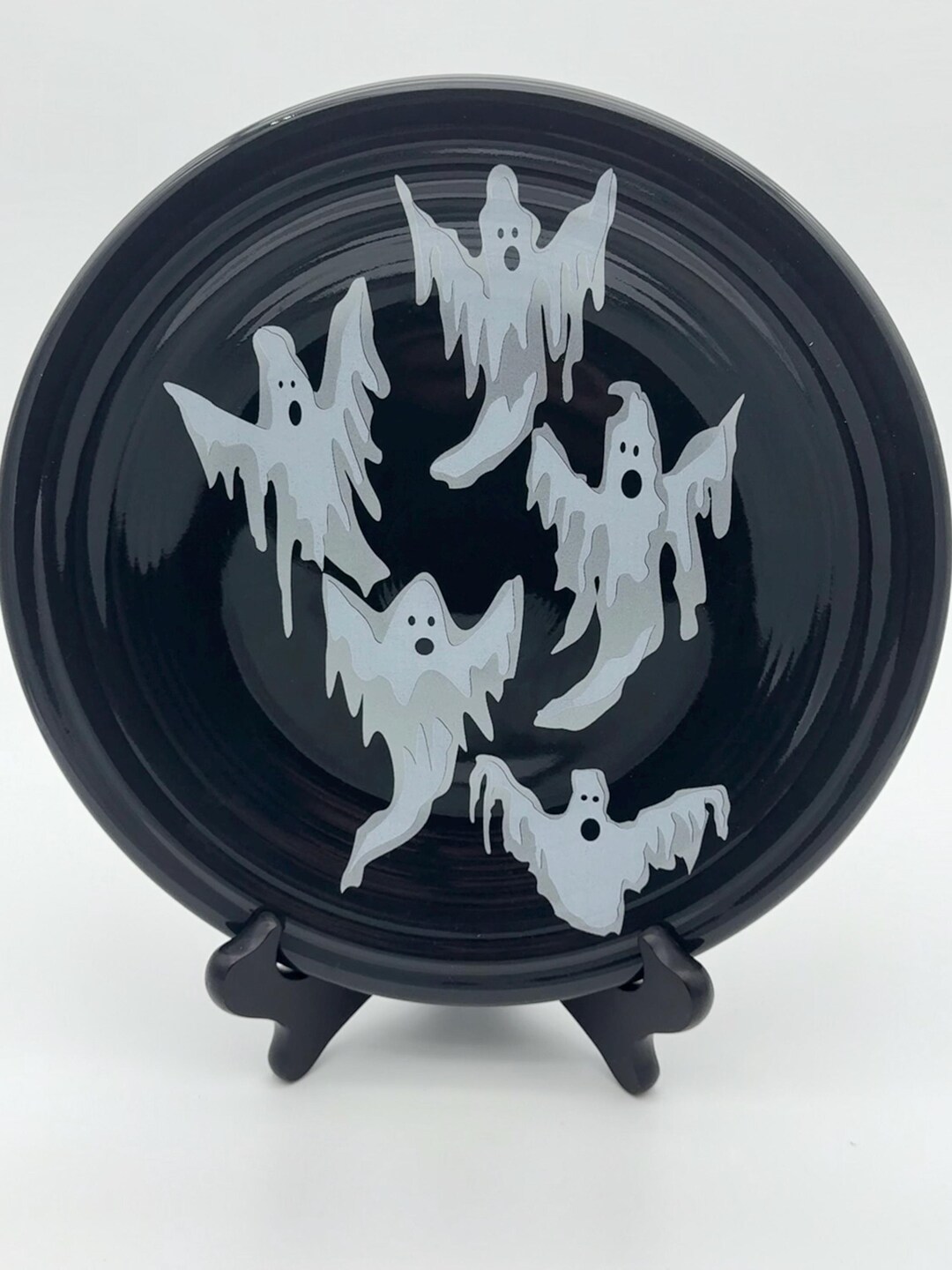 FIESTA Ware Halloween Silver/white Ghosts 9" Luncheon Lunch Plate Slate ...