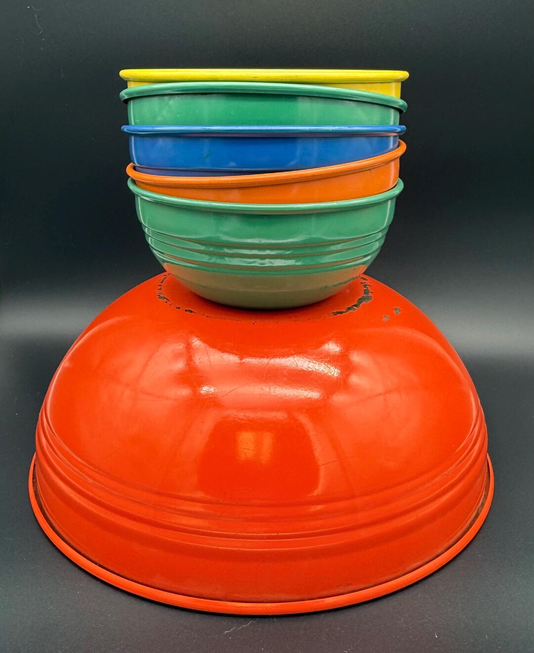 Vintage Metal Popcorn Bowl Set Fiesta Ware / Fiestaware Go - Along Red ...