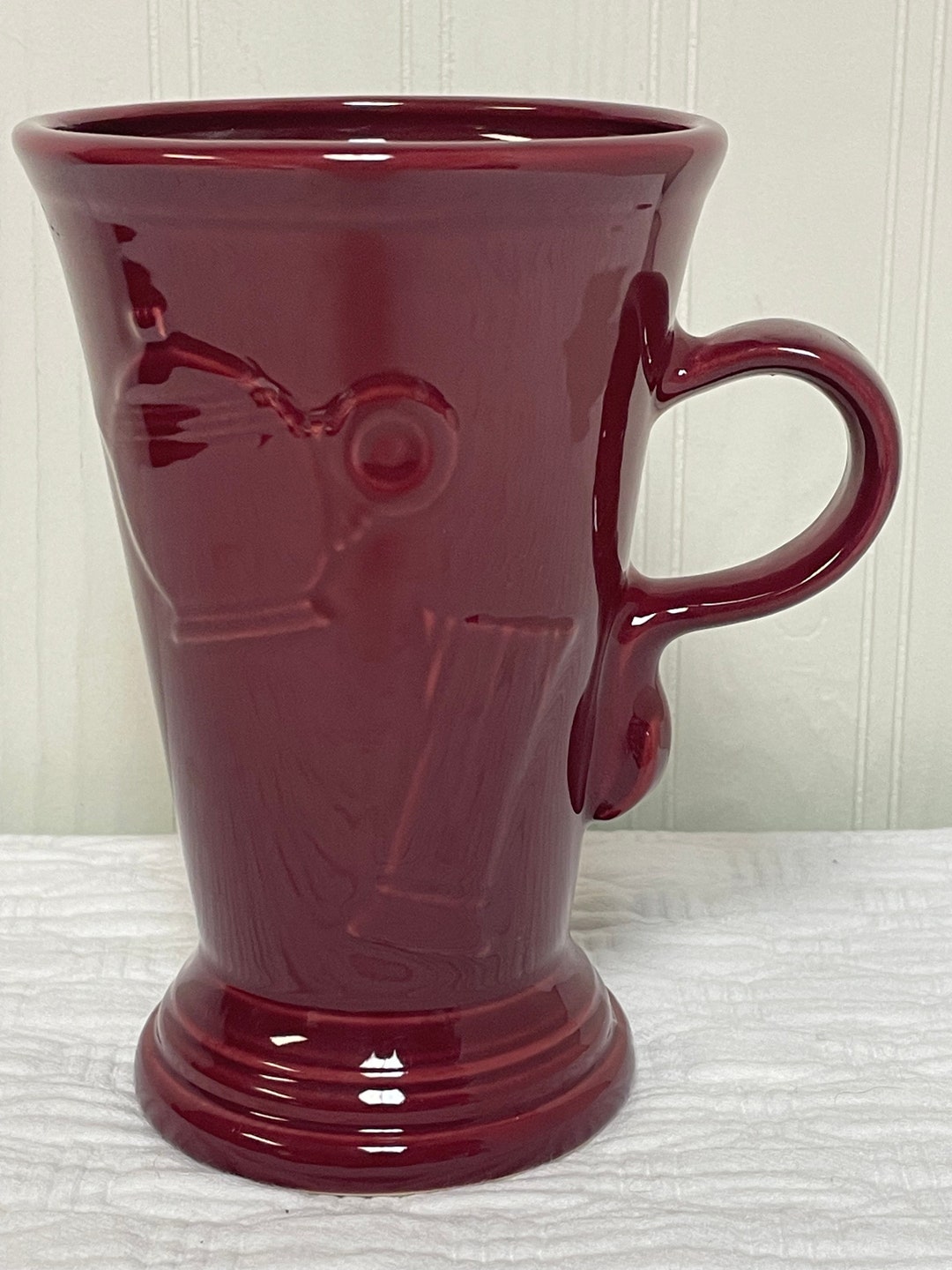 Retired Fiesta Ware Cinnabar Latte Pedestal Mug With Icons Fiestaware ...