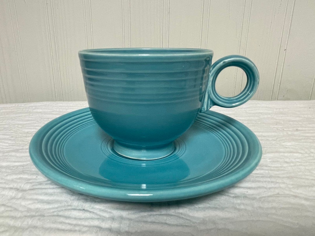 Vintage Fiesta Ware Turquoise Blue Teacup and Saucer Set Fiestaware - Etsy