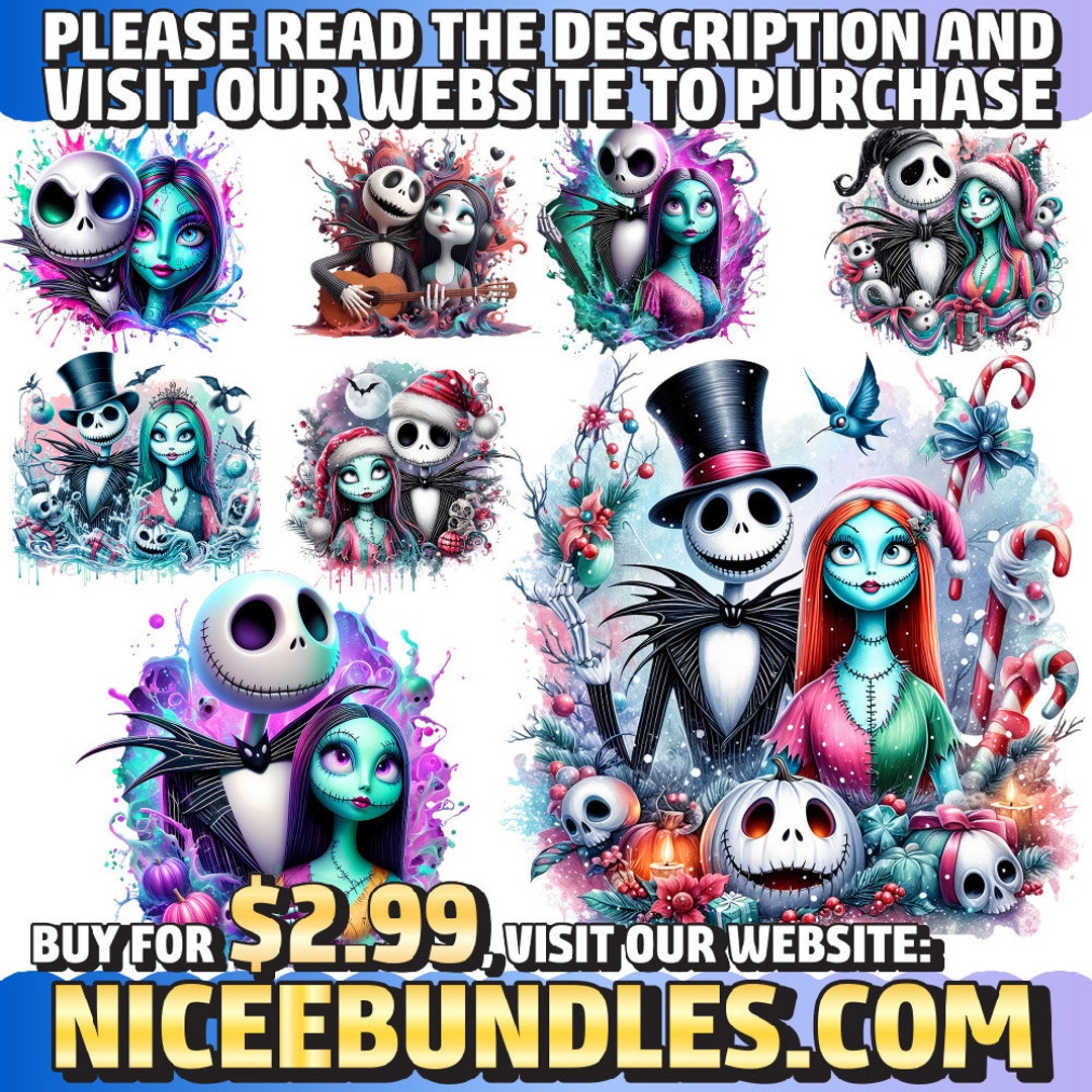 8 PNG Watercolor and Splash Jack and Sally Png for Christmas,nightmare ...