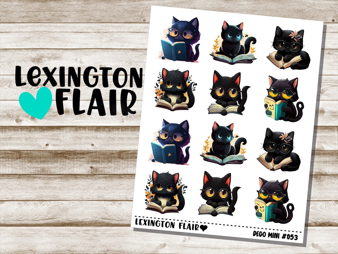 Deco Mini - #053 - Black Cats Reading Books - Planner Stickers - Etsy