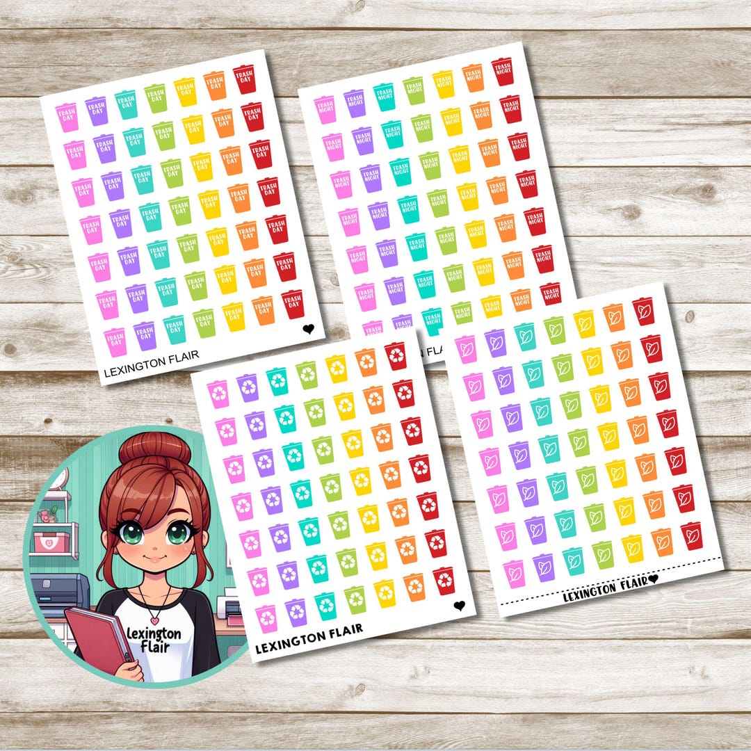 Icons - Trash Day - Trash Night or Recycling Icon Planner Stickers - Etsy