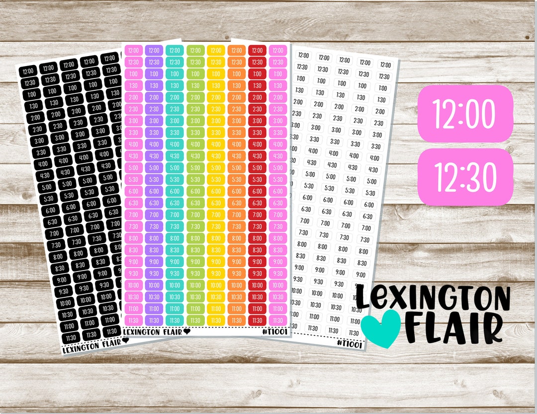 Time of Day Stickers - T1001 - Full and Half Hours - Planner Stickers ...