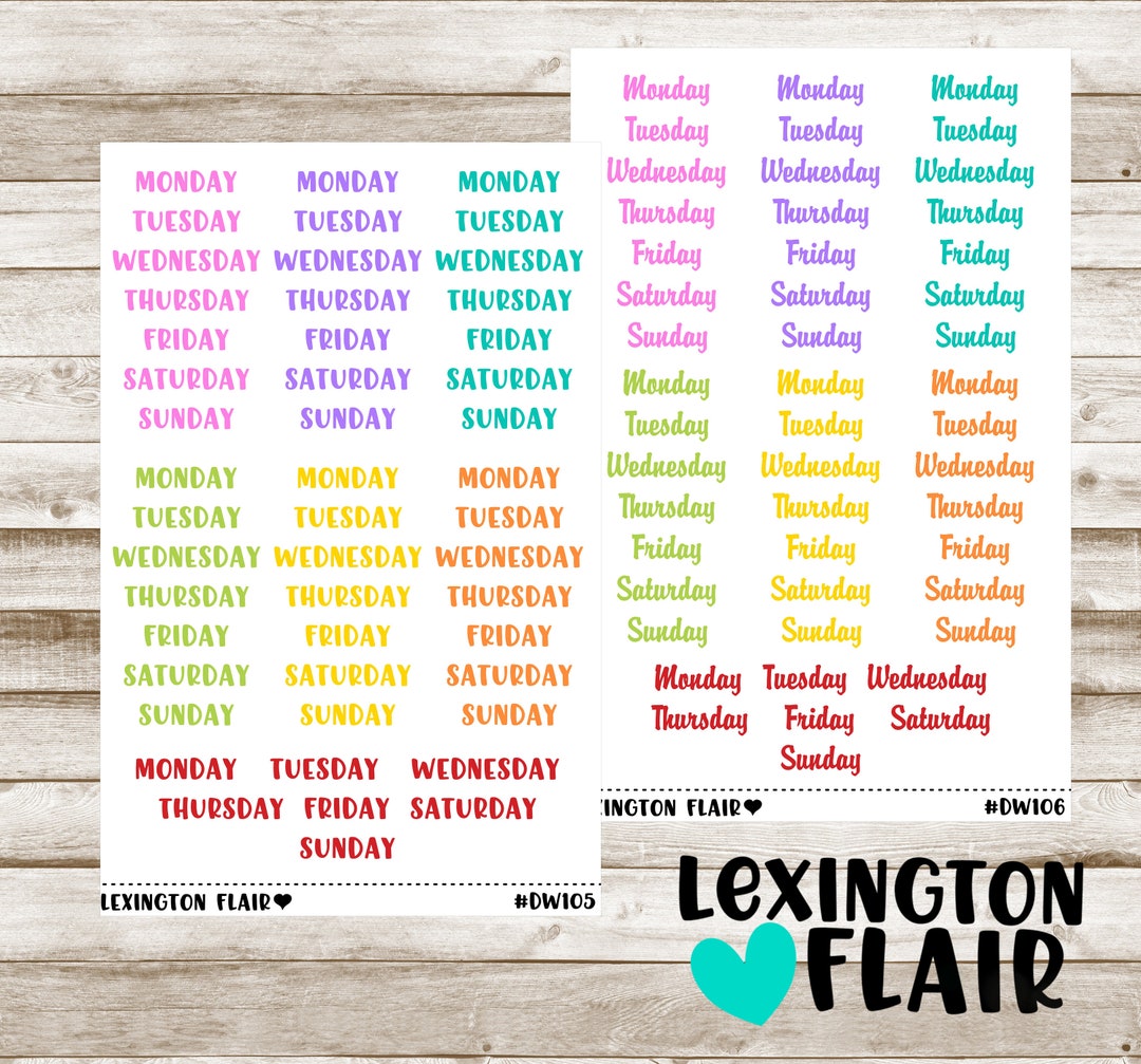 Days of the Week - Block or Cursive - Planner Stickers - Etsy