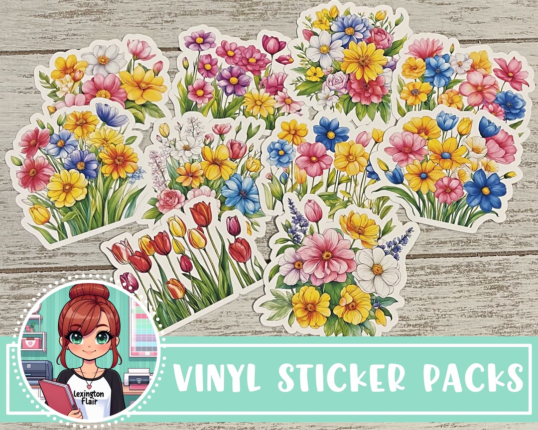 Vinyl Sticker Pack - #VSP107 - Set of 10 - Spring Flowers - Planner ...