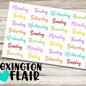 Days of the Week Cursive Wording - Planner Stickers - Etsy