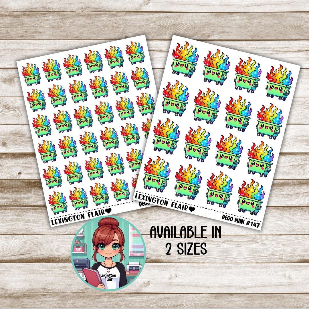 Deco Mini - Kawaii Rainbow Dumpster Fire Stickers - Planner ...