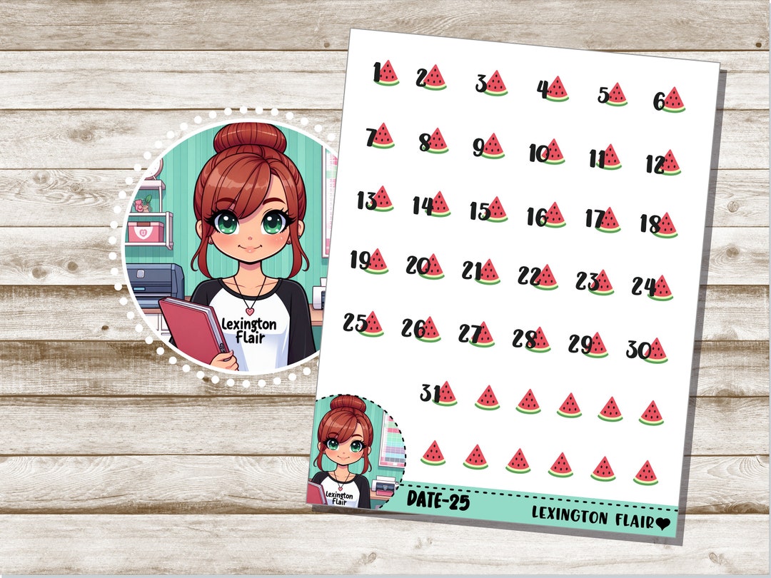 Date - Calendar Numbers - Watermelon - Date 25 - Planner Stickers - Etsy