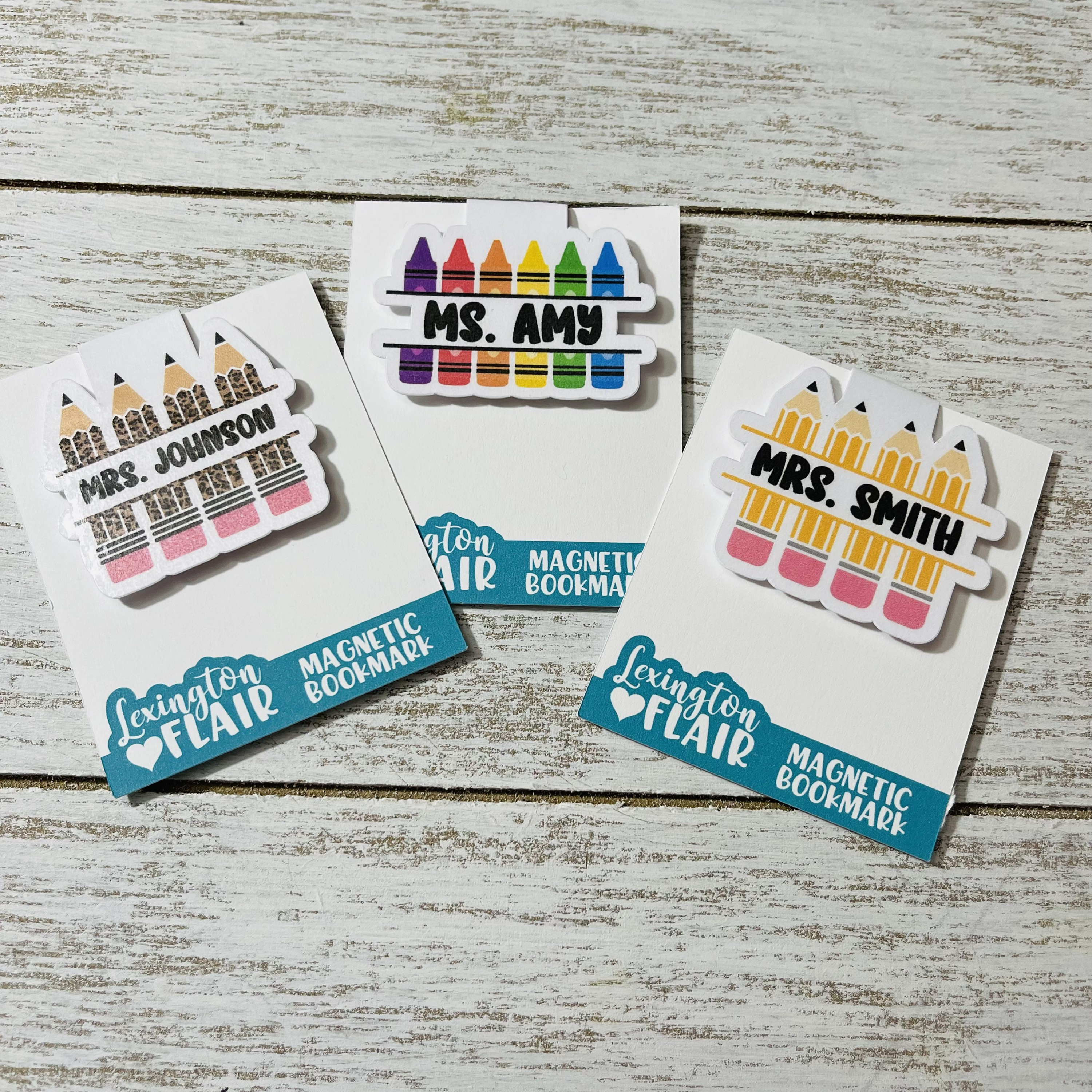 Magnetic Bookmark School Pencil or Crayon With Custom NAME - Etsy