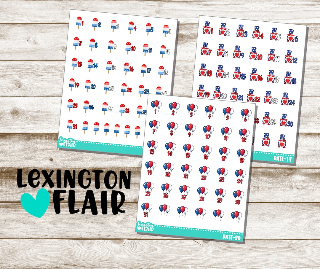 Date - Calendar Numbers - Red White and Blue - 4th of July - Patriotic ...