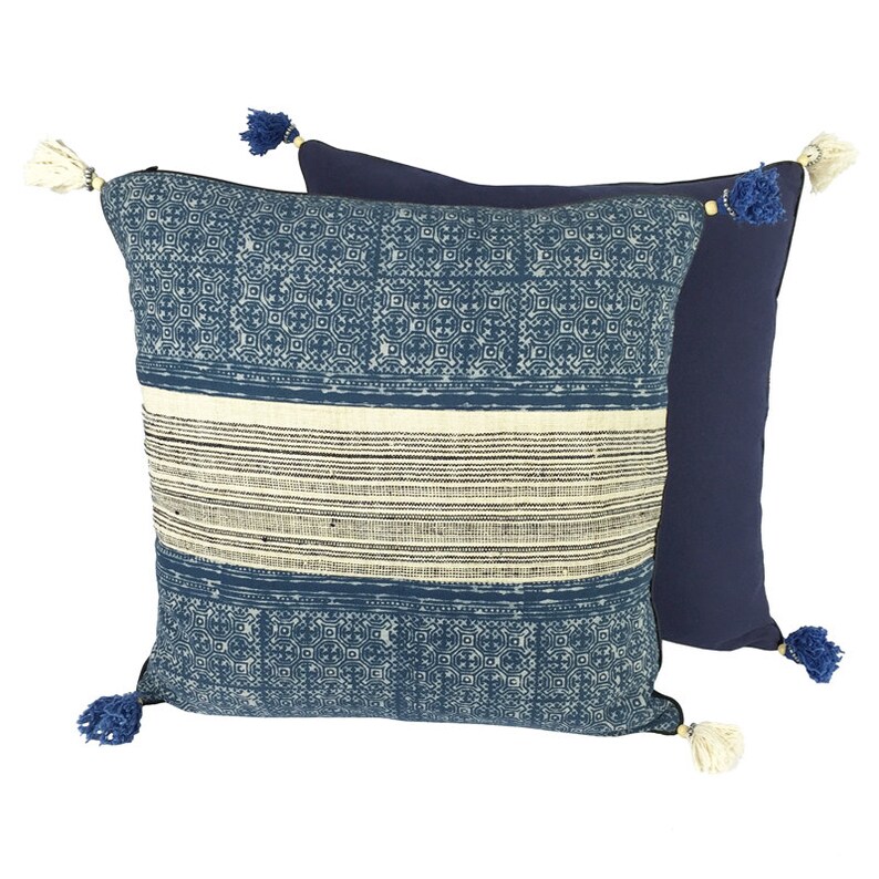 Indigo Batik Pillow With Handwoven Hemp Panel Hmong Fabric - Etsy