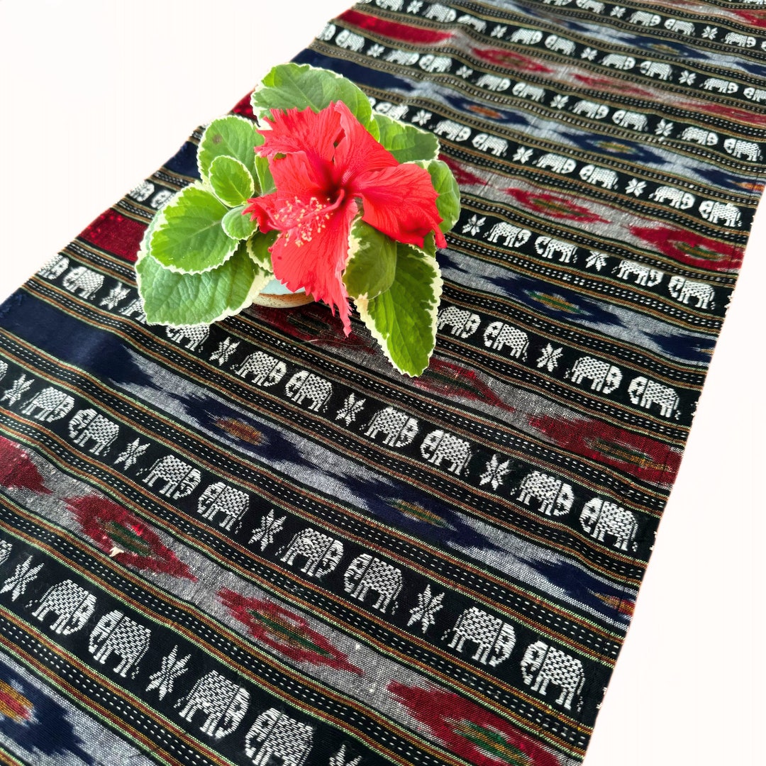 Hand Woven Ikat Table Runner - Elephant Design - Etsy
